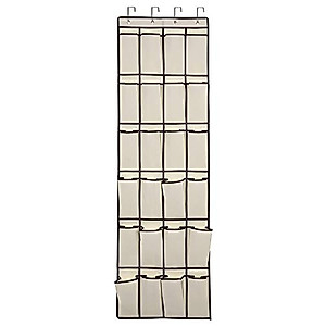 LAIGOO Over the Door Shoe Organizer, Hanging Shoe organizer with 24 Large Fabric Pockets, with 4 Hooks Shoe Storage Rack Organizer for Closet Bedroom Bathroom Pantry（60 x 20 inch, Beige