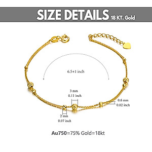 18K Solid Gold Bracelet for Women, Dainty Real Gold Beads Ball Adjustable Chain Bracelet Fine Jewelry Anniversary Christmas Gift for Her, Wife, Mom, Girls, 6.5"-7.5"