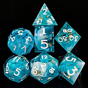 DND Polyhedral Dice Set RUNFNG Resin Sharp Edge D&D Dice 7PCS D+D Transparent RPG Dice for Dungeons and Dragons Accessories, Role Playing Table Game, Warhammer with Metallic Box
