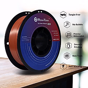 PLA Silk Copper 3D Printer Filament 1.75mm, RongTong 3D Printing Silk PLA 1kg/2.2lb Spool Printing Material, Silky Shiny Metallic Luster Surface Filament, Fits Most FDM 3D Printers