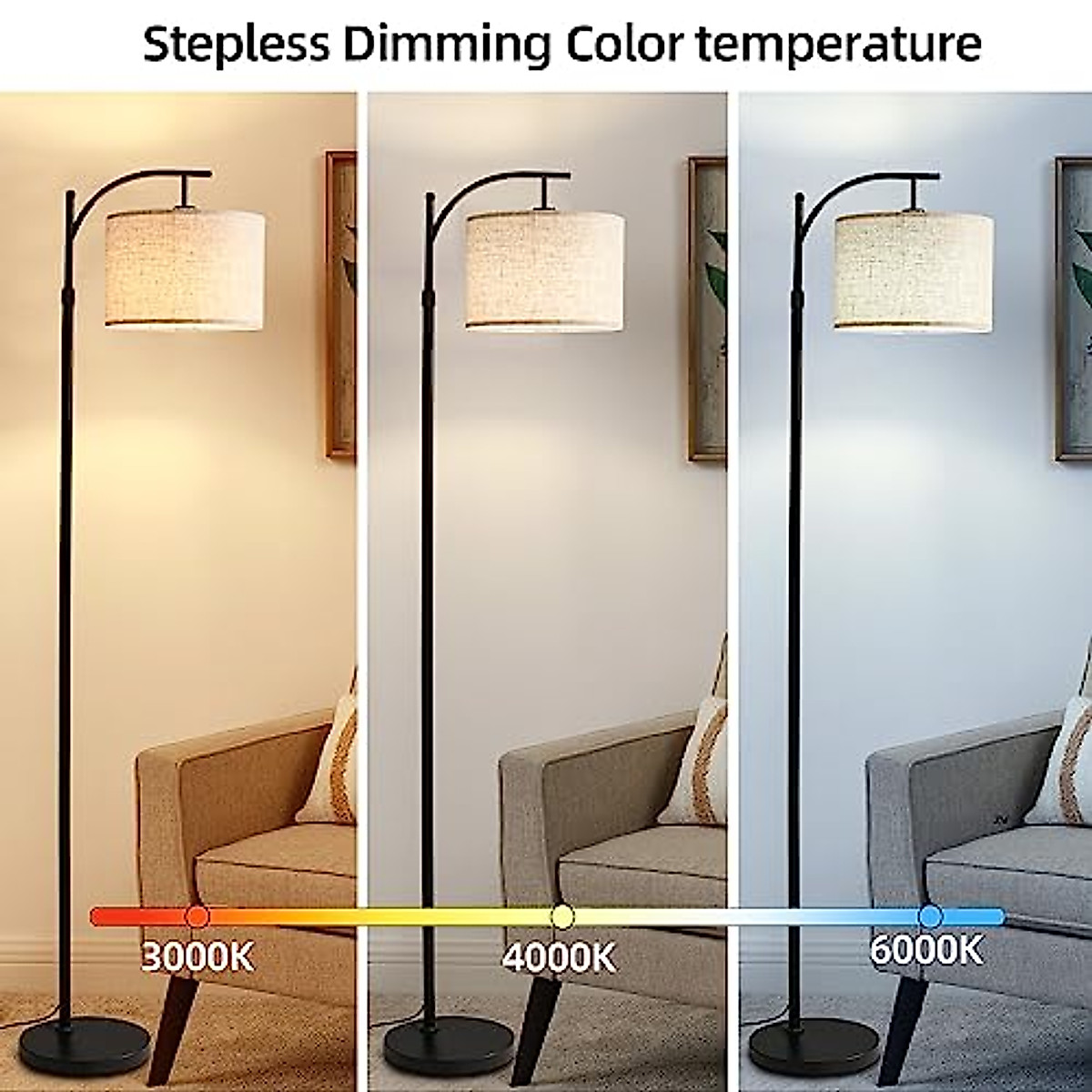 QYE Floor Lamps arc led Lighting Short gooseneck Tall lamp with Remote Control stepless Brightness dimmable Minimalist Standing Lamps Adjustable Height for Living Room,Bed Room