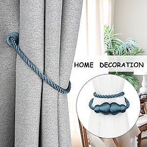 Nieffeiy Magnetic Curtain Tiebacks 2Pack Outdoor Curtain Tie Backs Rope Decorative Magnetic Curtain Holders for Drapes Window Treatment Holdbacks, Blue