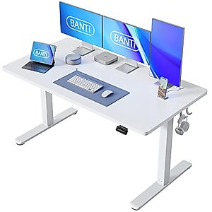 BANTI 63'' Standing Desk, Electric Stand up Height Adjustable Home Office Table, Sit Stand Desk with Splice Board, White