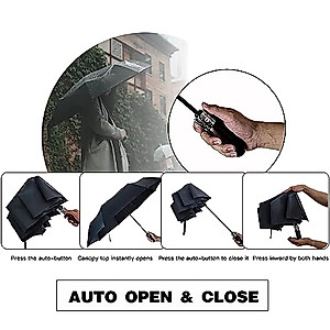 ALFROTEY Compact Travel Umbrella with Real Wood Ergonomic Handle Portable Automatic Open and Close Windproof Umbrella for Rain Small Folding Car Umbrella (Black, M)