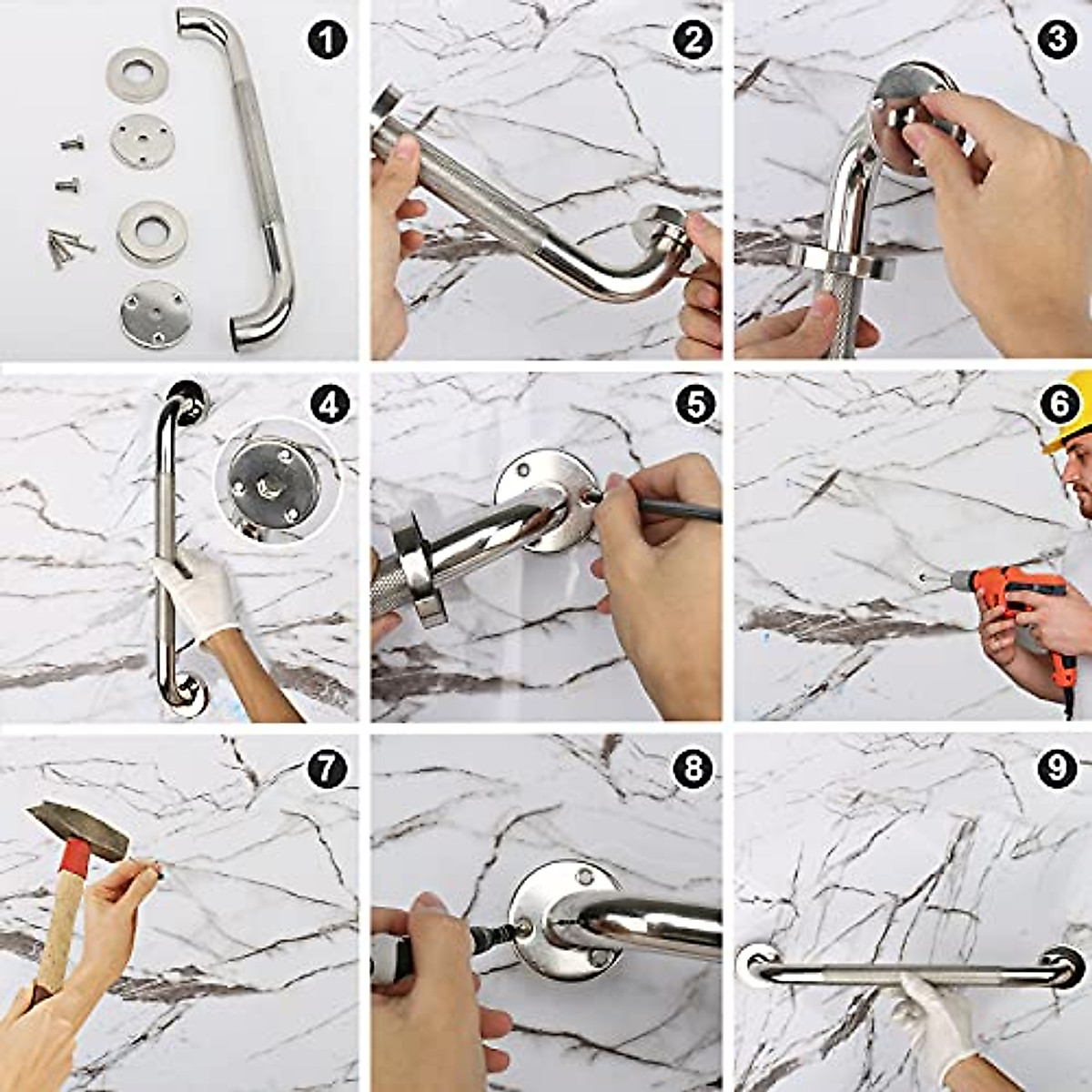 2 Pack 16 Inch Anti-Slip Bathroom Grab Bar, LONVICHTT Stainless Steel Shower Handle, Knurled Safety Hand Rail, Support Balance Armrest, Elderly, Pregnant, Children, Handicap Senior Assist Bath Handle