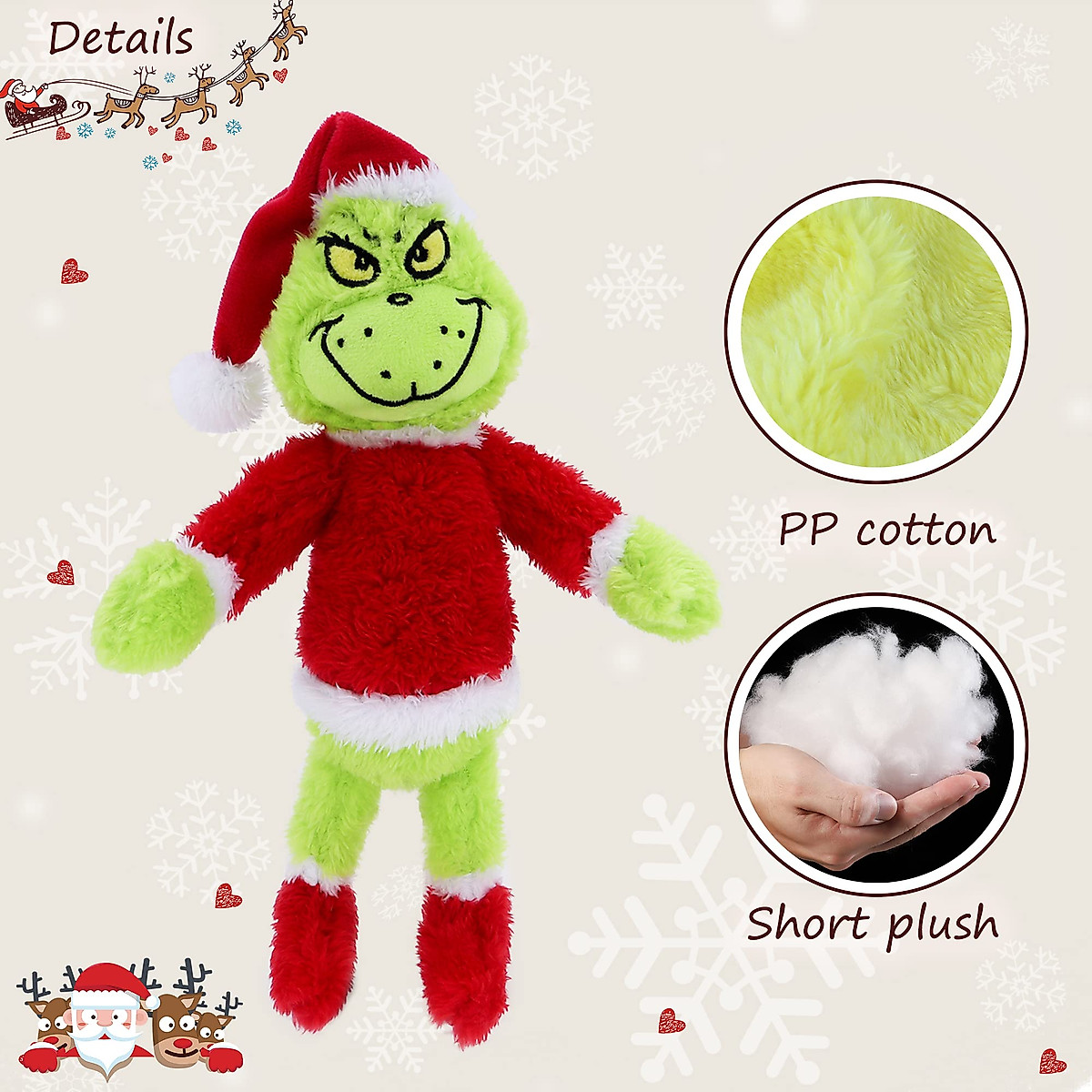 AZATE Christmas Green Monster Plush Toys, Dog Plush, Delightful Gift for Children, Christmas Decorations