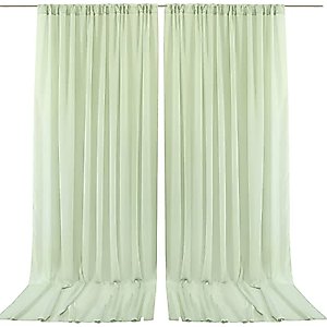 10ft x 10ft Sage Green Backdrop Curtains, Wrinkle-Free Sheer Chiffon Fabric Backdrop Drapes for Wedding Arch Party Ceremony Stage Decoration