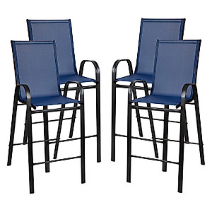 Flash Furniture 4 Pack Brazos Series Navy Outdoor Barstools with Flex Comfort Material and Metal Frame
