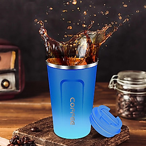 JTRYEMU Travel Mug 12 oz Insulated Coffee Cup with Lid, Reusable Leak Proof Tumbler, Stainless Steel Vacuum Gradient Colorful Thermos Cup, Thermal Keeps Cold and Hot for Coffee/Tea