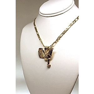 Gold Plated Chicken Rooster Pendant Necklace Figaro 26" 5mm Gallo Medalla Oro Laminado