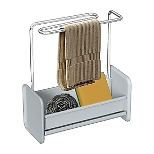 DODAMOUR Sponge Holder with Drain Pan, Kitchen Sink Caddy Tray Organizer, Sponge Brush Soap Dish Dishcloth Rack