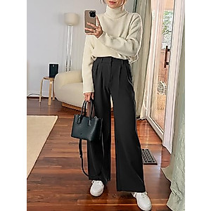 NIeyook Women's Wide Leg Pants Elastic High Waisted Trousers Business Work Casual Pants with Pockets Black