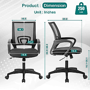 Ruesleag Office Desk Chairs Mid Back Mesh Chairs Ergonomic Desk Chair Executive Adjustable Task Chair for Women Adults Home Office Computer Chair, Black