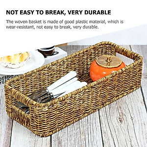 Rattan Storage Basket Kitchen Utensil Holder Woven Rectangular Cutlery Storage Basket Silverware Tray Natural Woven Flatware Organizer Tray Woven Cutlery Holder