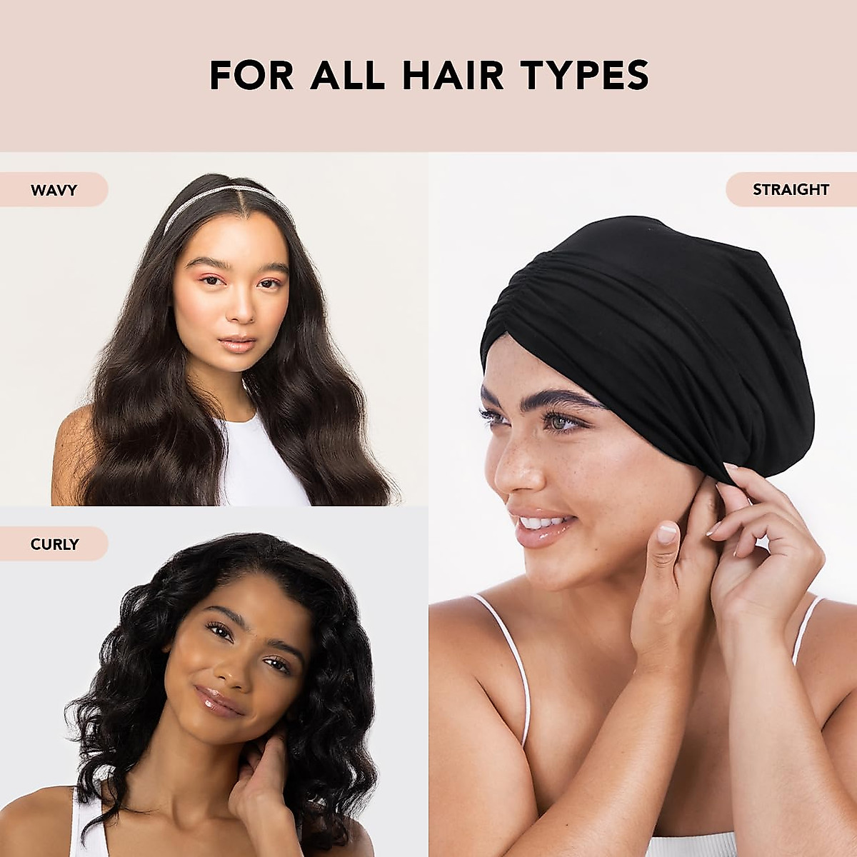 Kitsch Satin Lined Beanie for Women - Satin Beanie Night Cap, Satin Sleep Cap, Slouchy Beanie, Hair Cover for Sleeping, Softer Than Silk Bonnet for Sleeping, Satin Hair Cap Sleep Beanie (Black)