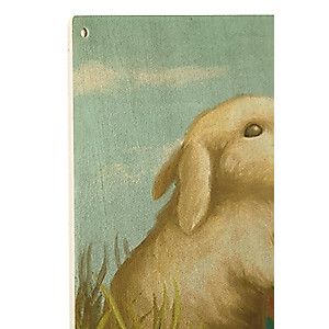 Easter Bunny, Oil Painting Birch Wood Wall Sign (10x15 Rustic Home Decor, Ready to Hang Art)