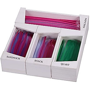 Ziplock Bag Storage Organizer for Drawer-Wood Ziplock Bag Storage Holds Kitchen Drawer or Wall Hanging, Holds Gallon, Quart, Snack Sizes, Sandwich Compatible with Hefty, Glad