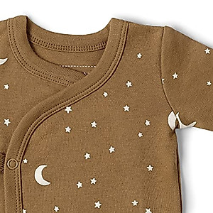 MakeMake Organics GOTS Certified Organic Cotton Kimono Knotted Blanket Tie Swaddle Hat Set Mittens Baby Boys Girls (Moonlight, 0-3 Months)