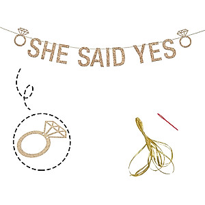 She Said Yes Banner, He Put a Ring on It, Glittery from Miss to Mrs Just Engaged Bride to Be Party Hanging Supplies
