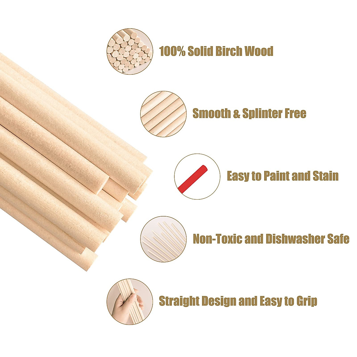 KTOJOY 25PCS Dowel Rods Wood Sticks Wooden Dowel Rods - 1/4 x 12 Inch Precut Dowels for Crafting, Hardwood Dowel Rod Assortment, Wooden Rod Sticks Doweling Rods, Cake Dowels for Tiered Cakes