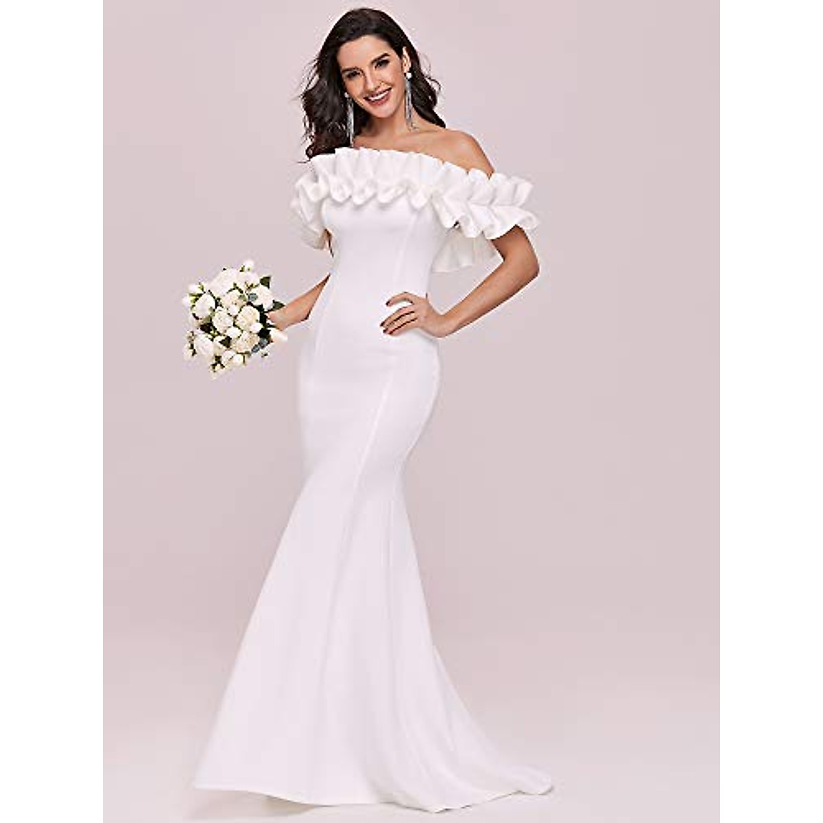 Ever-Pretty Backless Mermaid Bodycon Maxi Evening Dresses for Women Elegant Classy White US14