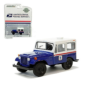 Greenlight 29998 United States Postal Service (USPS) 1971 Jeep Dj-5 Postal Mail Delivery Vehicle Hobby Exclusive 1/64 Diecast Model Car, Blue