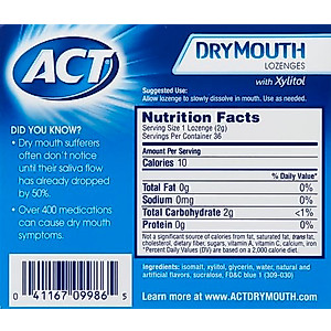 ACT Dry Mouth Lozenges with Xylitol, Soothing Mint, 36 Lozenges