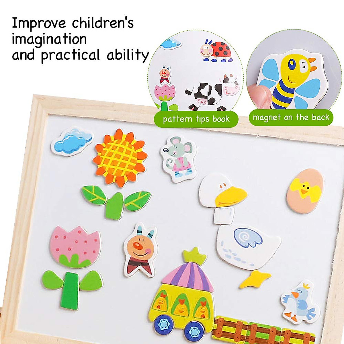 Skrtuan Wooden Educational Toys Magnetic Puzzles for Kids Wooden Art Easel Double Side Educational Learning Games for Boys Girls Children