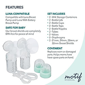 Motif Medical, Luna Double Pumping Kit, Replacement Parts for Breast Pump - Medium 24mm