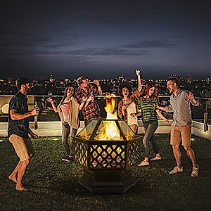 Fire Pit,22" Hexagonal Shaped Iron Brazier Wood Burning Fire Pit Decoration for Patio Backyard Garden Beach Camping Picnic
