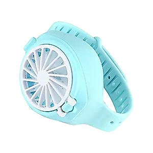 Portable Watch Fan, Battery Operated Mini USB Charging Fan with 3 Speeds, Wearable Personal Fan USB Rechargeable Suitable for Kids Adults Outdoor Travel, Hiking and Climbing (Light blue)