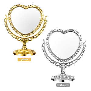 Luxshiny Vanity Mirror Heart Shaped, Double Standing Mirror Heart Shaped Mirror for Home Kitchen Table (Golden)