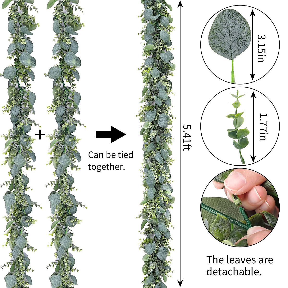 CEWOR 2 Pack 5.5ft Artificial Eucalyptus Garland Spring Garland Fake Silver Dollar Greenery Garland Vines Table Runner for Wedding Home Party Mantle Wall Decor