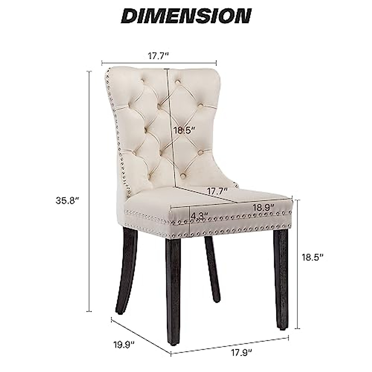 KCC Velvet Dining Chairs Set of 4 (Renewed), Upholstered High-end Tufted Dining Room Chair with Nailhead Back Ring Pull Trim Solid Wood Legs, Nikki Collection Modern Style for Kitchen, Beige