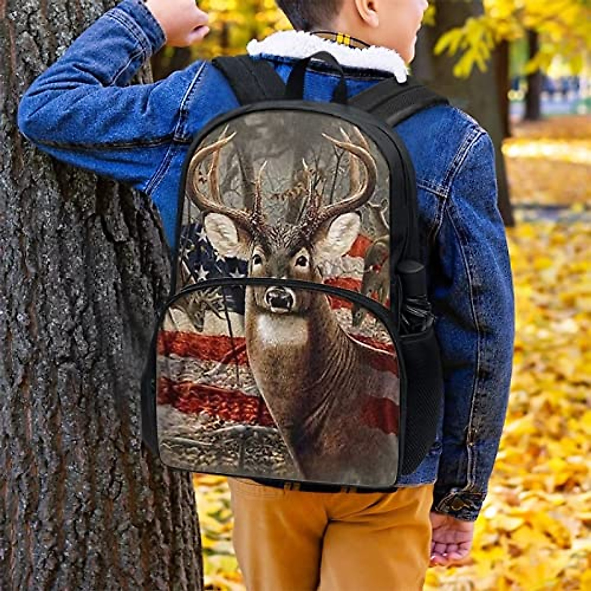 UNICEU Custom Kid's Toddler Backpack American Flag Camo Deer Personalized Backpack with Name/Text, Customization Backpack for Boys Girls Kindergarten School Bookbags
