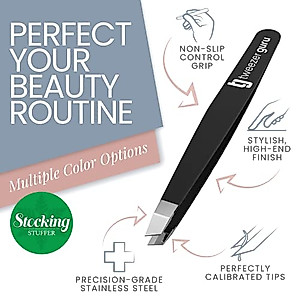 Tweezer Guru Tweezers for Women - Slant Pointed Precision Tweezers for Eyebrows & Ingrown Hair Removal - Blackhead and Splinter Tweezer with Sharp Needle Nose Point for Plucking (Black)