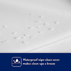 Kolcraft Waterproof Contoured Baby Diaper Changing Pad for Dresser or Changing Table, Easy Clean, Soybean Enhanced Foam, Safety Restraint Belt and Anchoring Straps, Made in USA - White, 17" x 33"