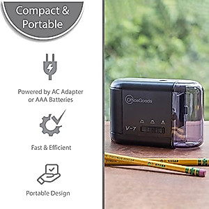 OfficeGoods Electric Pencil Sharpener - Battery or Cord Powered Portable Sharpener - Perfectly Sharpens Colored Pencils, Drafting Pencils for Artists, Office, School & Home - Black