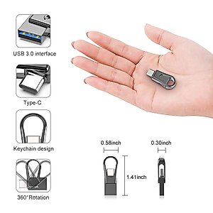 128GB USB C Flash Drive, 2-in-1 USB 3.0 Thumb Drive, Dual USB Memory Stick Pen Drive for Type-C Android Smartphones Tablets and New MacBook, Black