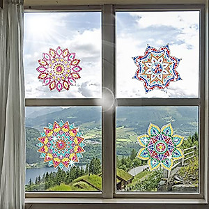 CrazyJan 6 PCS Diamond Painting Kits for Suncatchers Mandala Art Stained Glass Window Clings, DIY Diamond Art Accessories Adults & Kids Art Craft Supplies Gifts for Girls Women Children