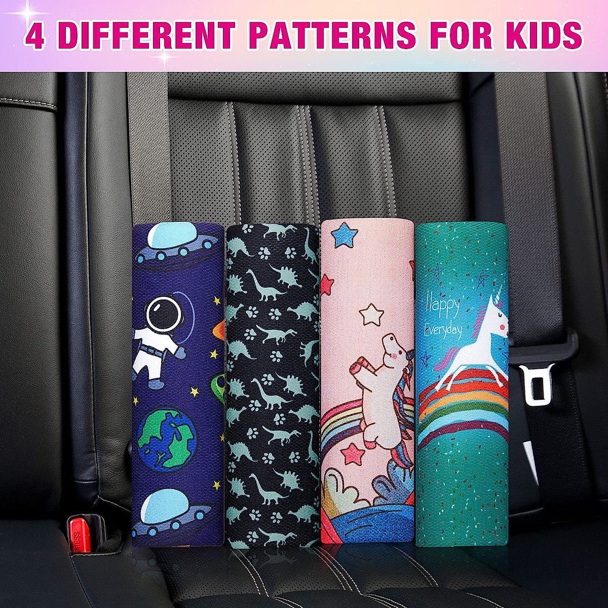 Drydiet 4 Pieces Kids Car Seat Belt Covers Car Seat Shoulder Pads Soft Car Seat Straps Covers Seatbelt Pillow for Baby Kids Seatbelt Cushion for Girls and Boys