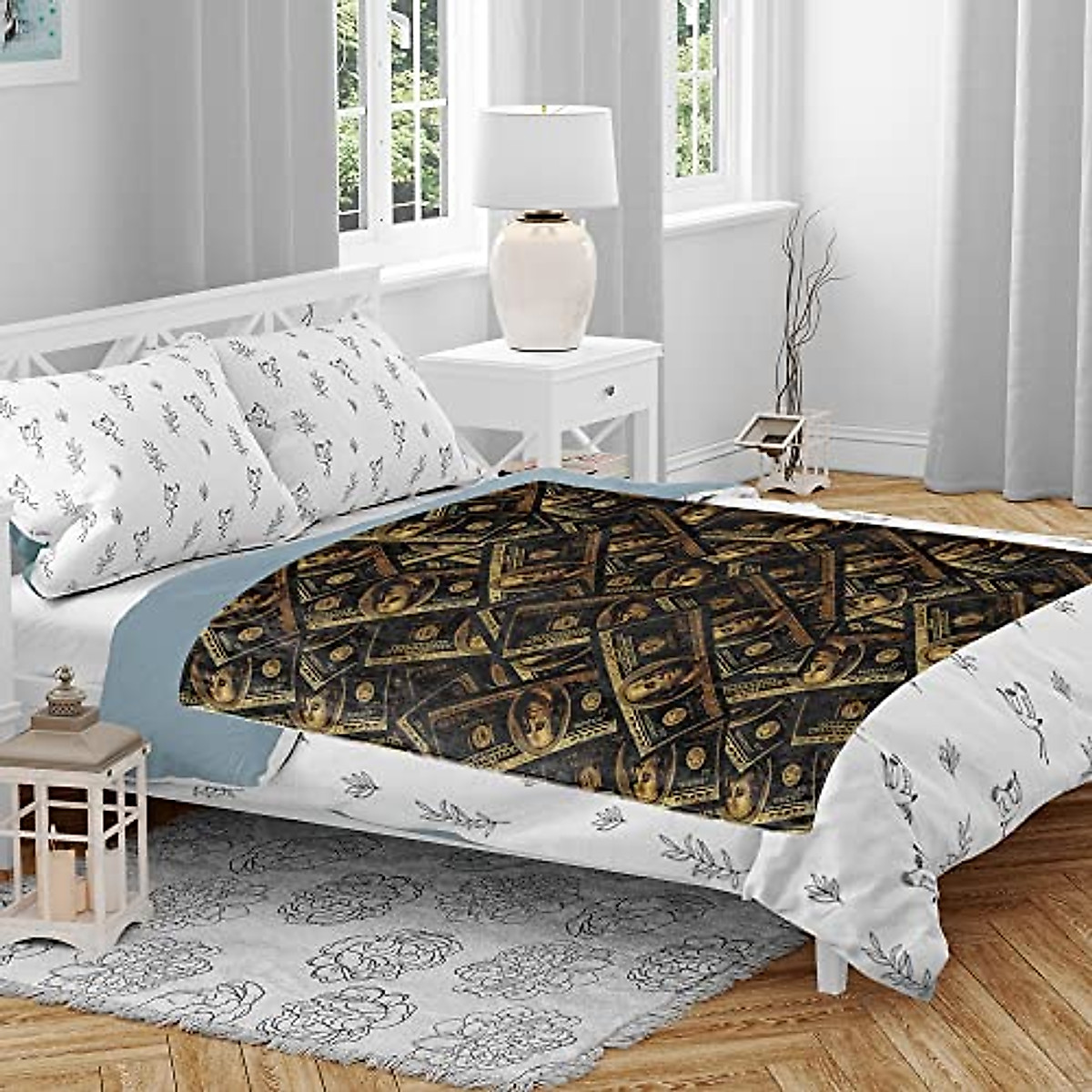 GUBIYU Black Gold 100 Dollar Bill Print Flannel Blankets Lightweight Soft Cozy Fuzzy Bed Blanket Throw Polyester Money Pattern Decorative Blanket for Sofa Couch Bed Chair for Men Gift (70 x 80 Inches)