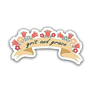 Miraki Grit And Grace Stickers, Flower Stickers, Motivational Stickers, Faith Stickers, Water Assitant Die-Cut Vinyl Funny Decals for Laptop, Phone, Water Bottles, Kindle Sticker