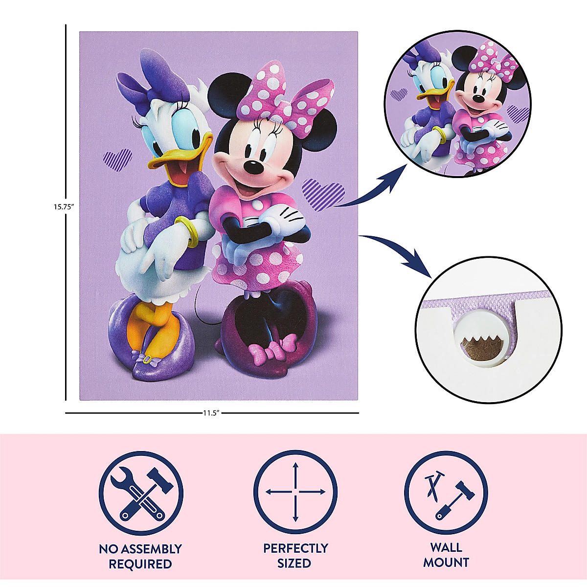 Idea Nuova Disney Minnie Mouse Canvas LED Wall Art,Childrens Wall Hanging Décor,11.5"x15.75"