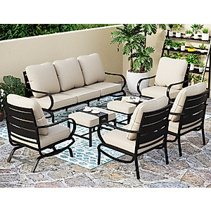 PHI VILLA Patio Conversation Set for 2, Deluxe Outdoor Patio Set with 2 C-Base Padded Sofa Chair