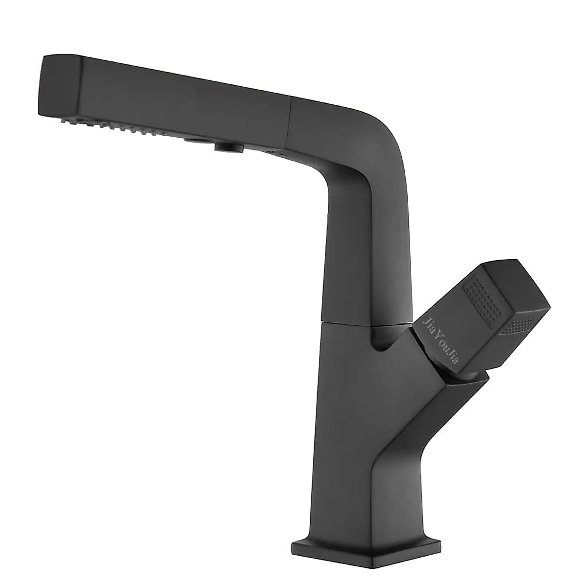 JiaYouJia Modern Bathroom Faucet with Pull-Out Spray Head Matte Black Adjustable Height Single Handle Bathroom Sink Faucet Dual Function Laundry Basin Faucet