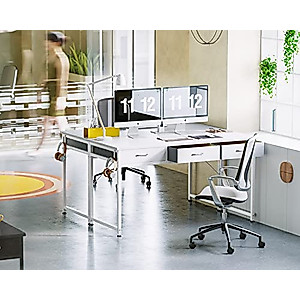 ODK 48 Inch Computer Desk with 3 Fabric Drawers, Home Office Desks with Storage, Modern Work Desk for Bedroom, Writing Study Table, White