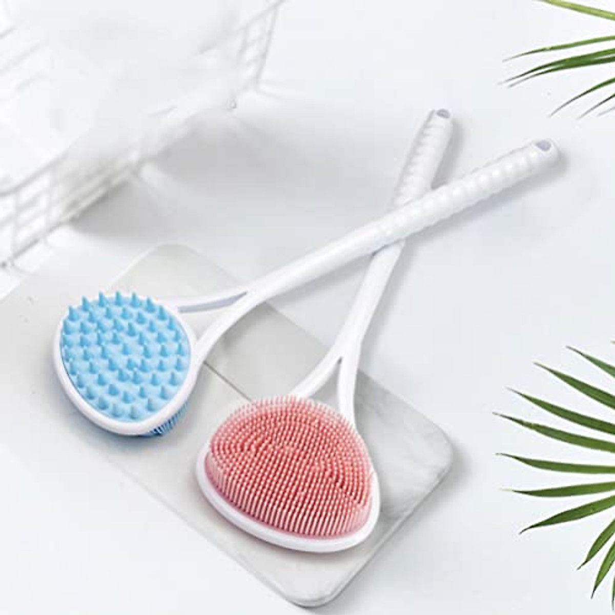 Healifty Bath Scrub Brush Exfoliating Shower Brush Bath Body Brush Handled Back Scrubber Dual-sided Silicone Soft Bath Brush for Wet or Dry Brushing Deep Cleansing and Massage Sky-blue