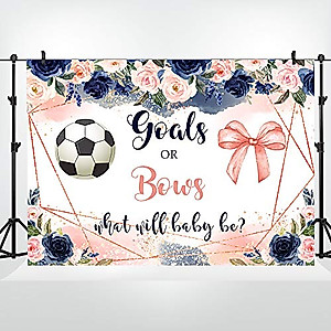 Lofaris Soccer Gender Reveal Goals or Bows Baby Shower Backdrop Flowers Blue or Pink Boy or Girl He or She Floral Soccer Reveal Background Party Decorations Supplies Banner Photo Booth Props 7x5ft