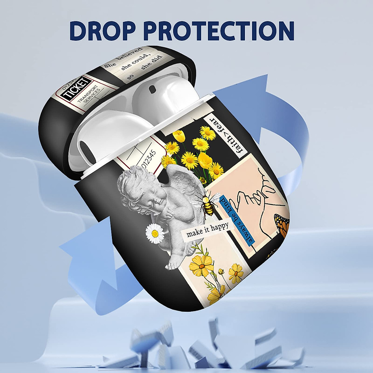 Kokaaee for Airpod Case 2nd & 1st Generation Cover Kawaii Black Funda Cute Fun Cool Funny Silicone Estuche with Keychain Women Boys Protector Men Teen Kids Unique for Apple Air Pod 1/2 Gen Cases